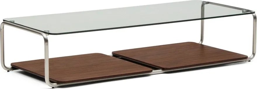Tmavě hnědý konferenční stolek se skleněnou deskou 60x140 cm Tarsel – Kave Home