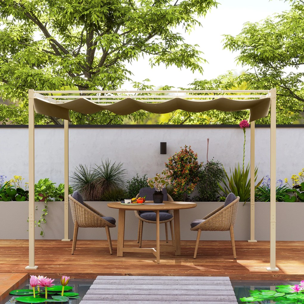 zahradní pergola 3 x 3 m se stahovací střechou, altán, stínící stříška, UPF30+, khaki barva