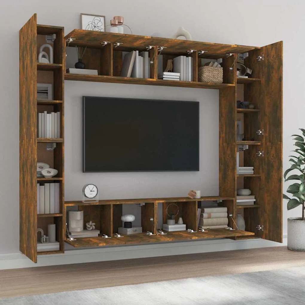 8dílný set TV skříněk kouřový dub kompozitní dřevo 3114235