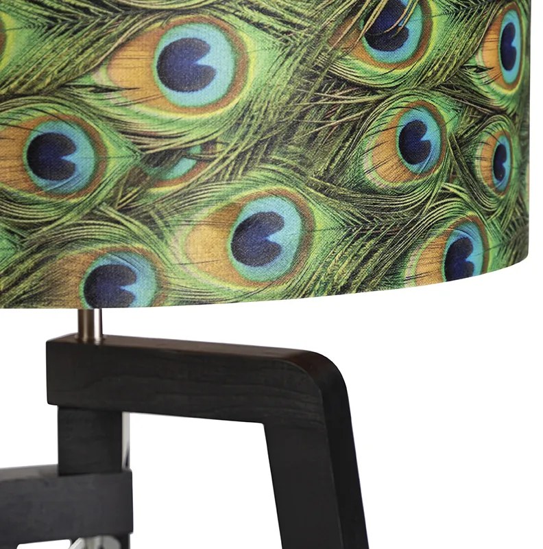 Stojací lampa stativ černá s odstínem páv design 50 cm - Puros