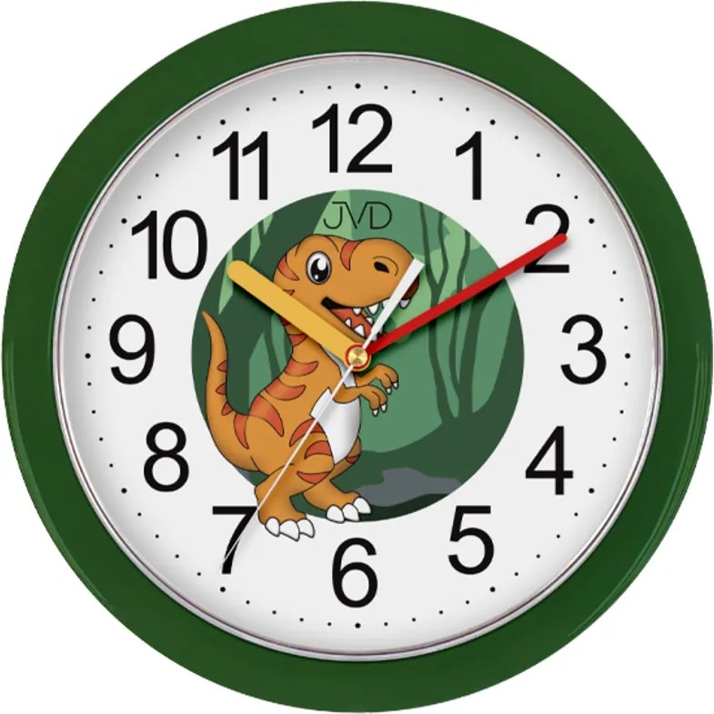 JVD Dětské netikající tiché zelené hodiny s motivem dinosaura JVD HP612.D15