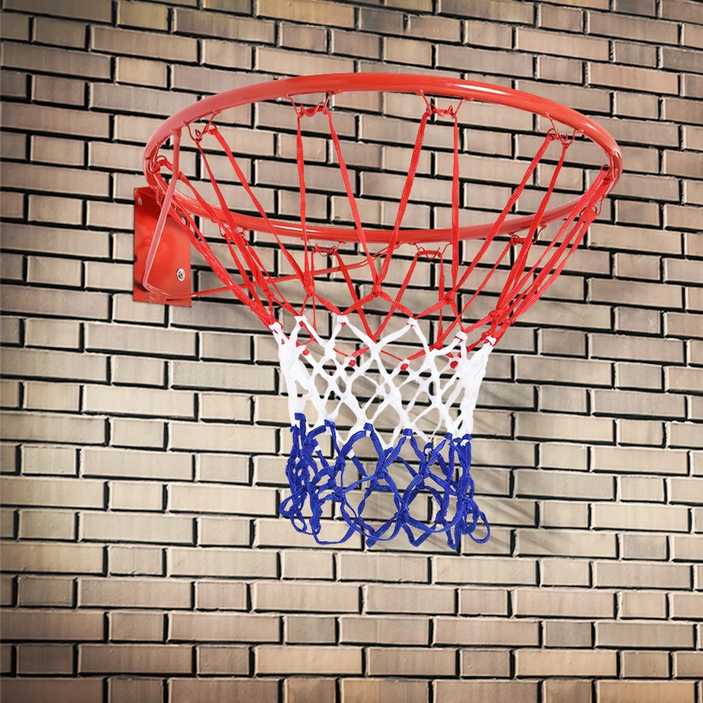 HOMCOM Basketbalový koš se sítí 46 cm, ocelové trubky a nylon, červeno-modro-bílý, ideální pro zahradu a volný čas