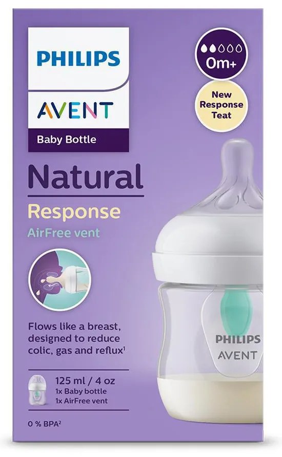 Avent Láhev Natural Philips Response s ventilem AirFree 125 ml, 0 m+