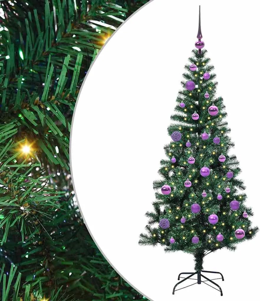 Umělý osvětlený vánoční stromeček Zelená 150 cm PVC a kov 3396755