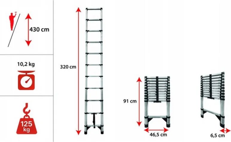 Teleskopický žebřík 430 cm výsuvný MULTISYSTEM MS320