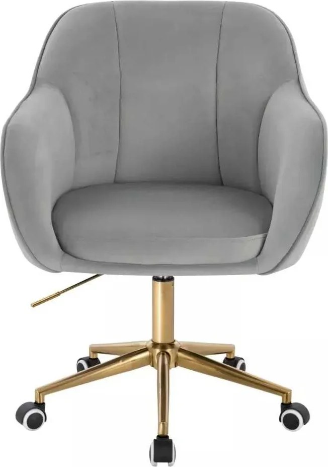 LuxuryForm DESIGN Otočná židle AVOLA VELUR na zlaté podstavě s kolečky - světle šedá
