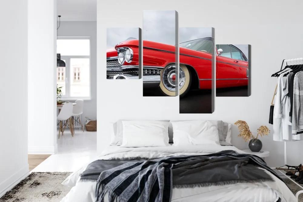 Vícedílný obraz Červené Auto Z 50. Let Nedostatek Nedostatek Přírodní plátno 240x150