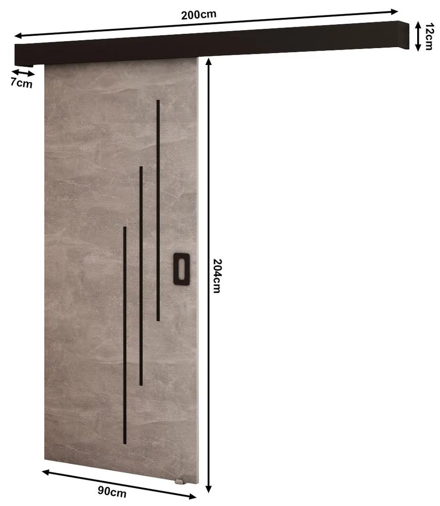 Posuvné dveře 90 Beni 6 Abika 90/204/  krycí lišta 200/12/7 barevné provedení: Beton+černý mat krycí lišta+černý mat úchyty
