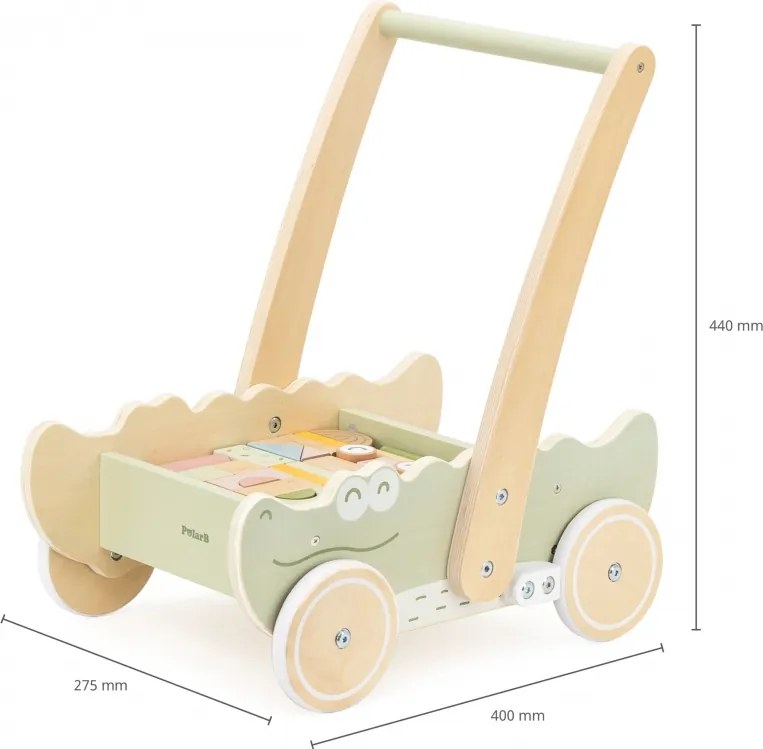 Dřevěný blokový vozík - krokodýl | Chodítko s kostkami pro děti