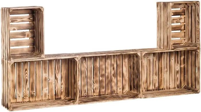 Dřevobox Dřevěné opálené bedýnky obývací stěna 79x180x24 cm
