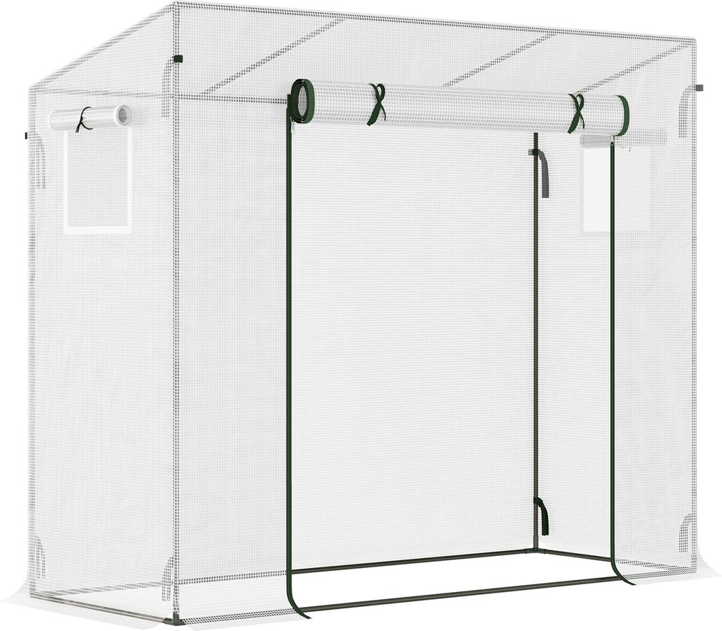 Fóliový skleník Outsunny 200x68x196cm s rolovacími dveřmi a bočním oknem, odolný proti větru, ocel a PE, ideální pro zahradní rostliny
