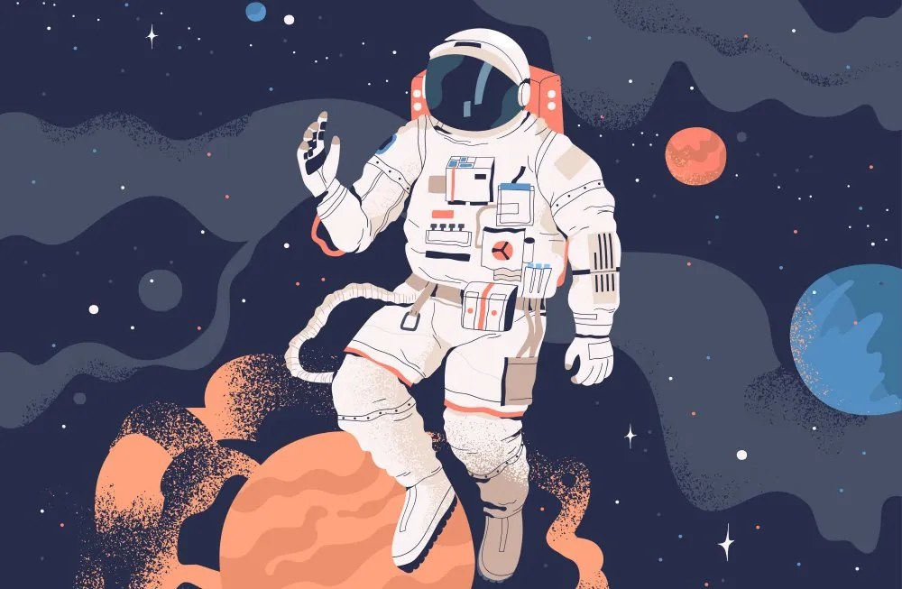 Fototapeta Astronaut Ve Vesmíru A Planetách Hladký vinyl 104x70.5