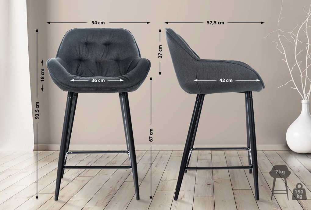 Sada 2 barových židlí Gibson látka – tmavě šedá