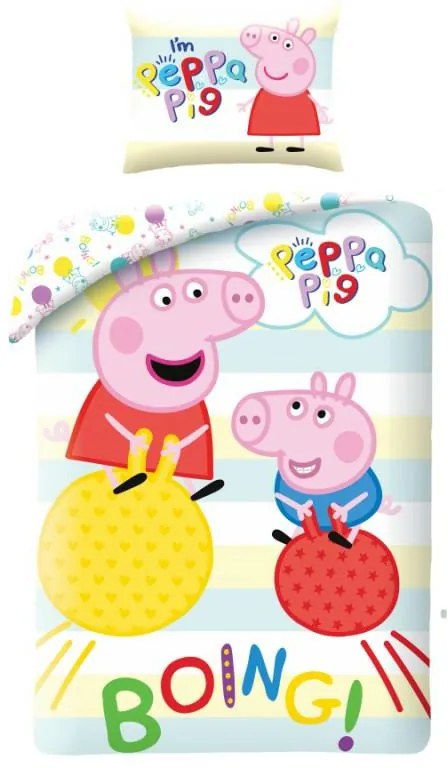 Bavlněné povlečení 140x200 Peppa Pig barevné PE-3265BL povlak na polštář 70x90 + bavlněný sáček Halantex