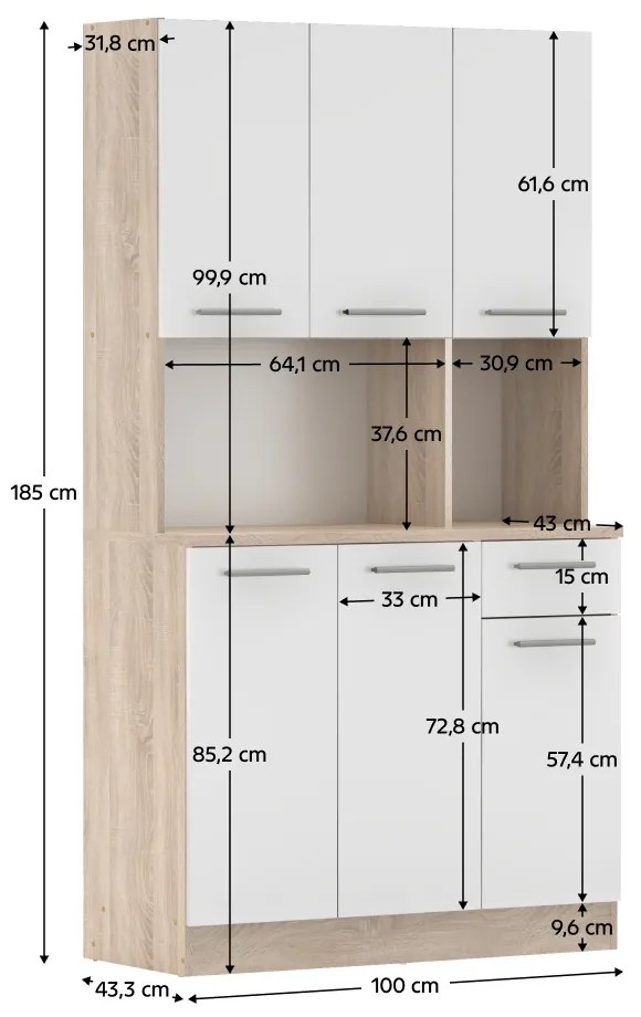 Kondela Šestidveřový kredenc, dub sonoma/bílá, PELION NEW