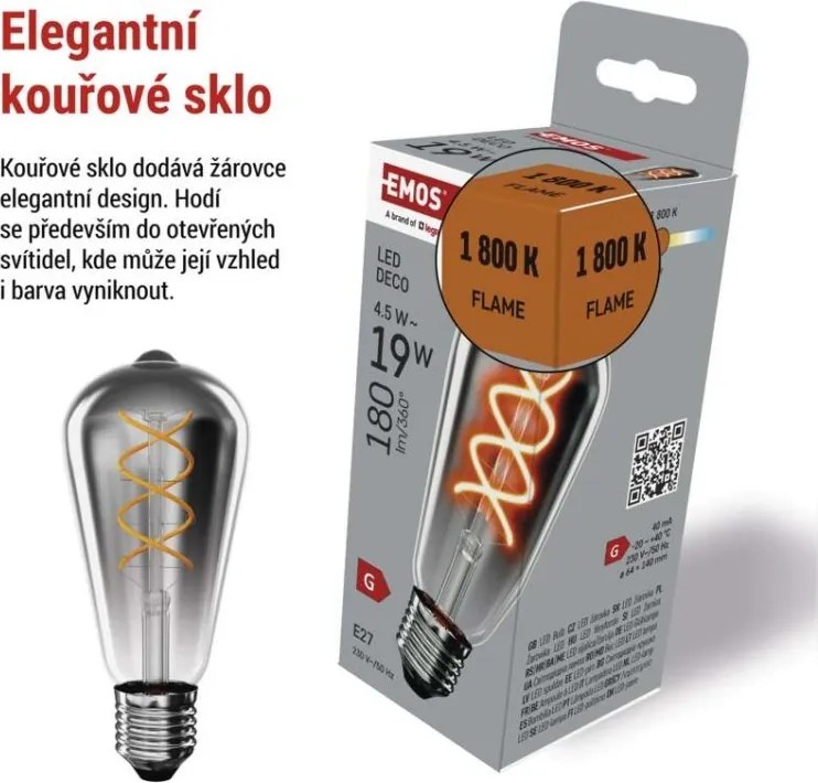 LED žárovka DECO SMOKED ST64 teplá bílá