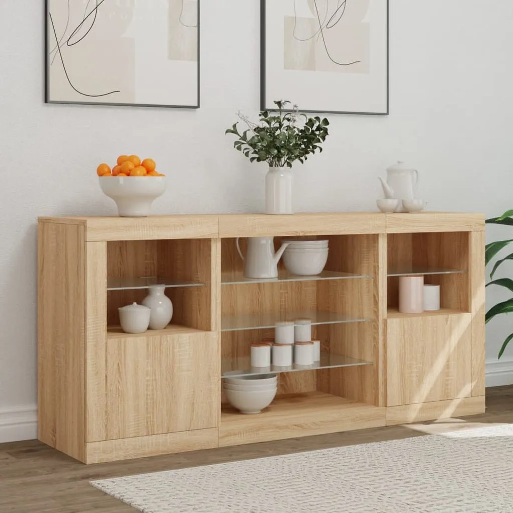 Příborník s LED osvětlením dub sonoma 142,5 x 37 x 67 cm 3209088