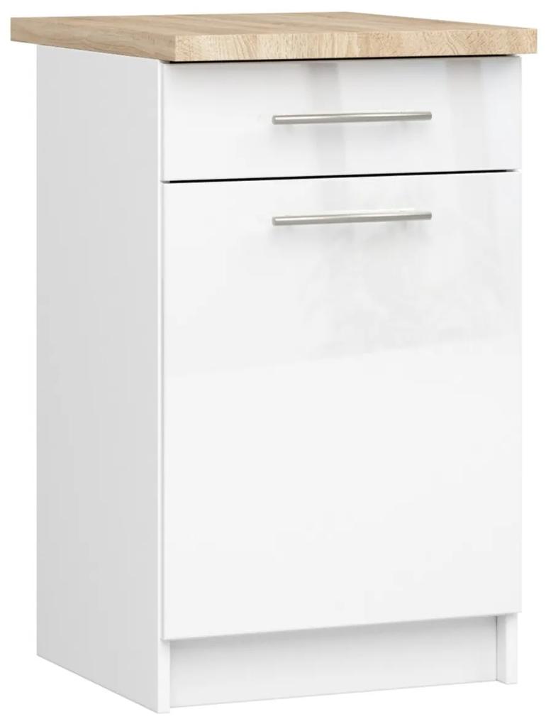 Kuchyňská skříňka Olivie S 50 cm 1D 1S bílá/bílý lesk/dub sonoma