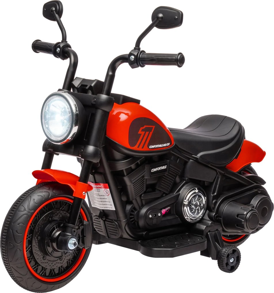Dětská elektrická motocyklo HOMCOM s odnímatelnými tréninkovými koly, 3 km/h, pro děti 1,5-3 roky, červená, 76 x 42 x 57 cm | Aosom