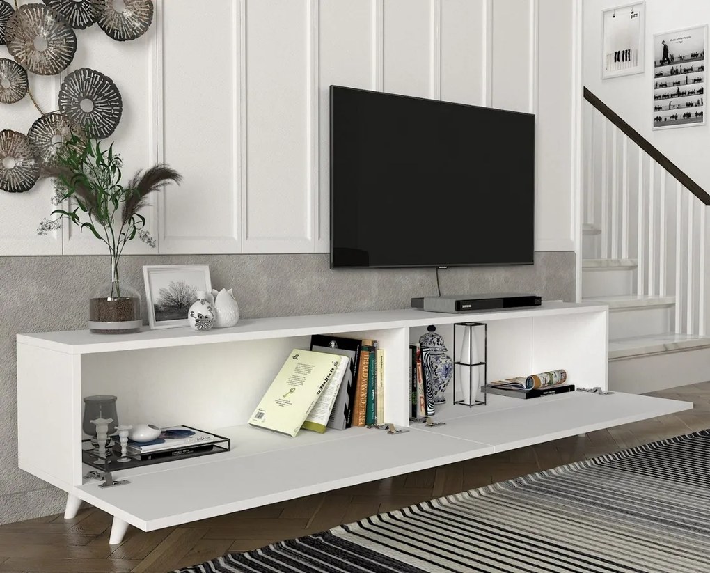 Televizní stolek BUENAS 180 cm, lamino matná bílá