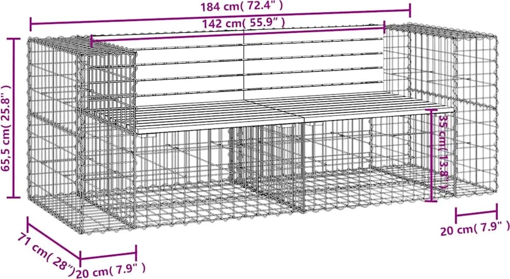 Zahradní lavice gabionový design 184x71x65,5 cm masiv douglasky 3196237