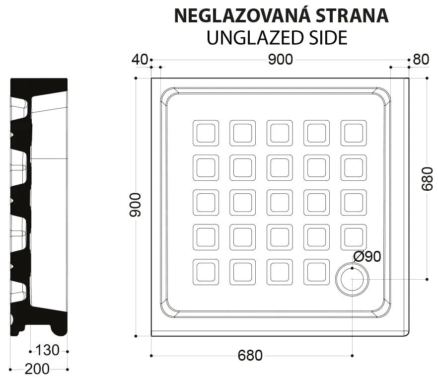 Kerasan RETRO keramická sprchová vanička, čtverec 90x90x20cm, bílá 133801