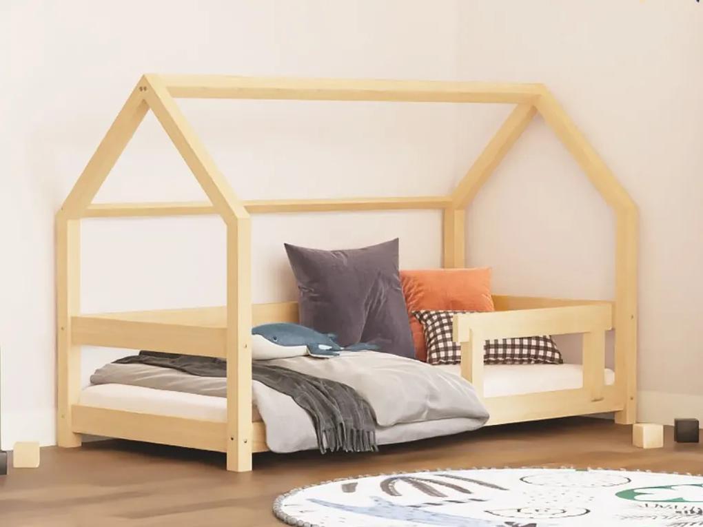 Benlemi Dětská postel domeček TERY se zábranou Zvolte barvu: Béžová, Zvolte rozměr: 120x190 cm, Zvolte zábranu: S jednou zábranou