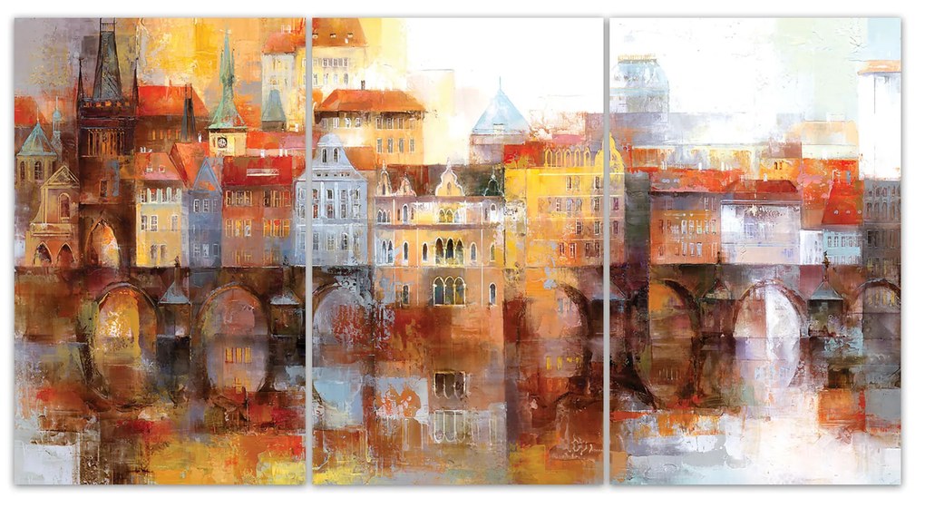 Malvis ® Obraz snové pražské panoráma - oranžové Velikost (šířka x výška): 100x40 cm