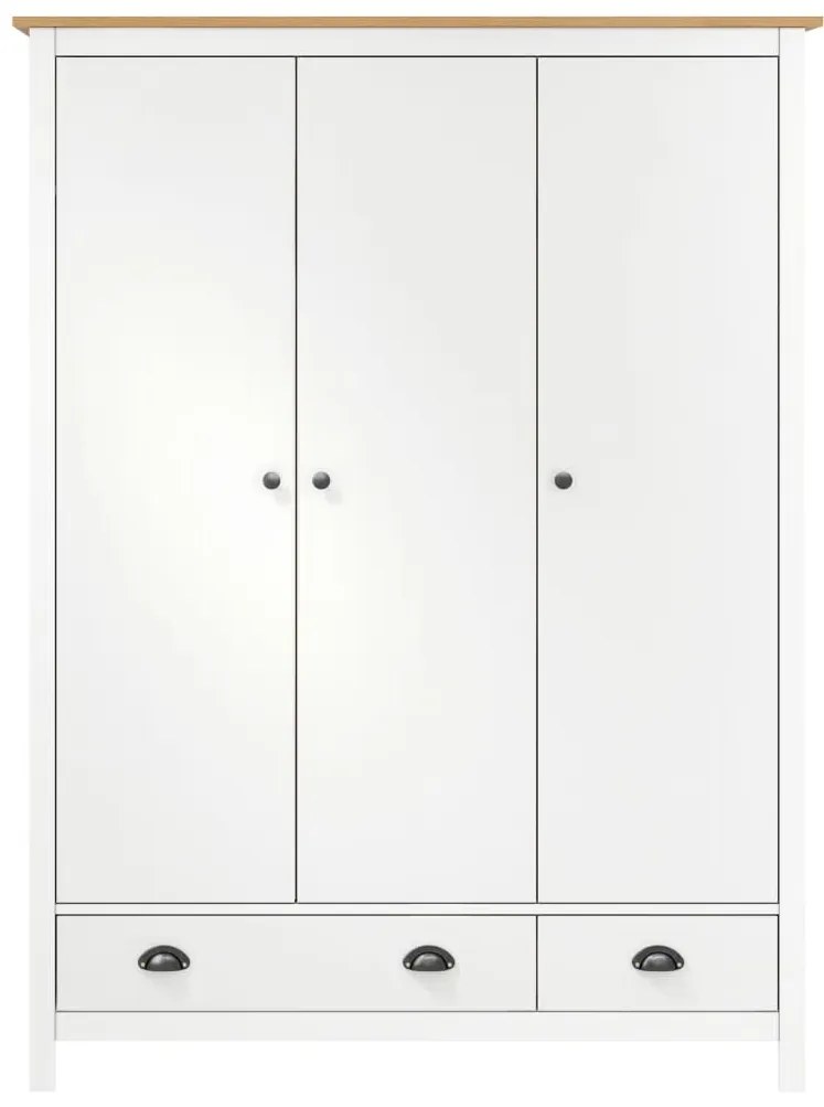 Trojkřídlá šatní skříň Hill bílá 127x50x170 cm masivní borovice - Default Title
