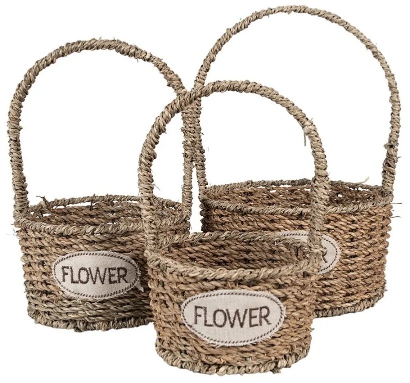 3ks pletený košík s uchy Flower - Ø 22*12/32 / Ø 19*11/27 / Ø 16*10/24 cm