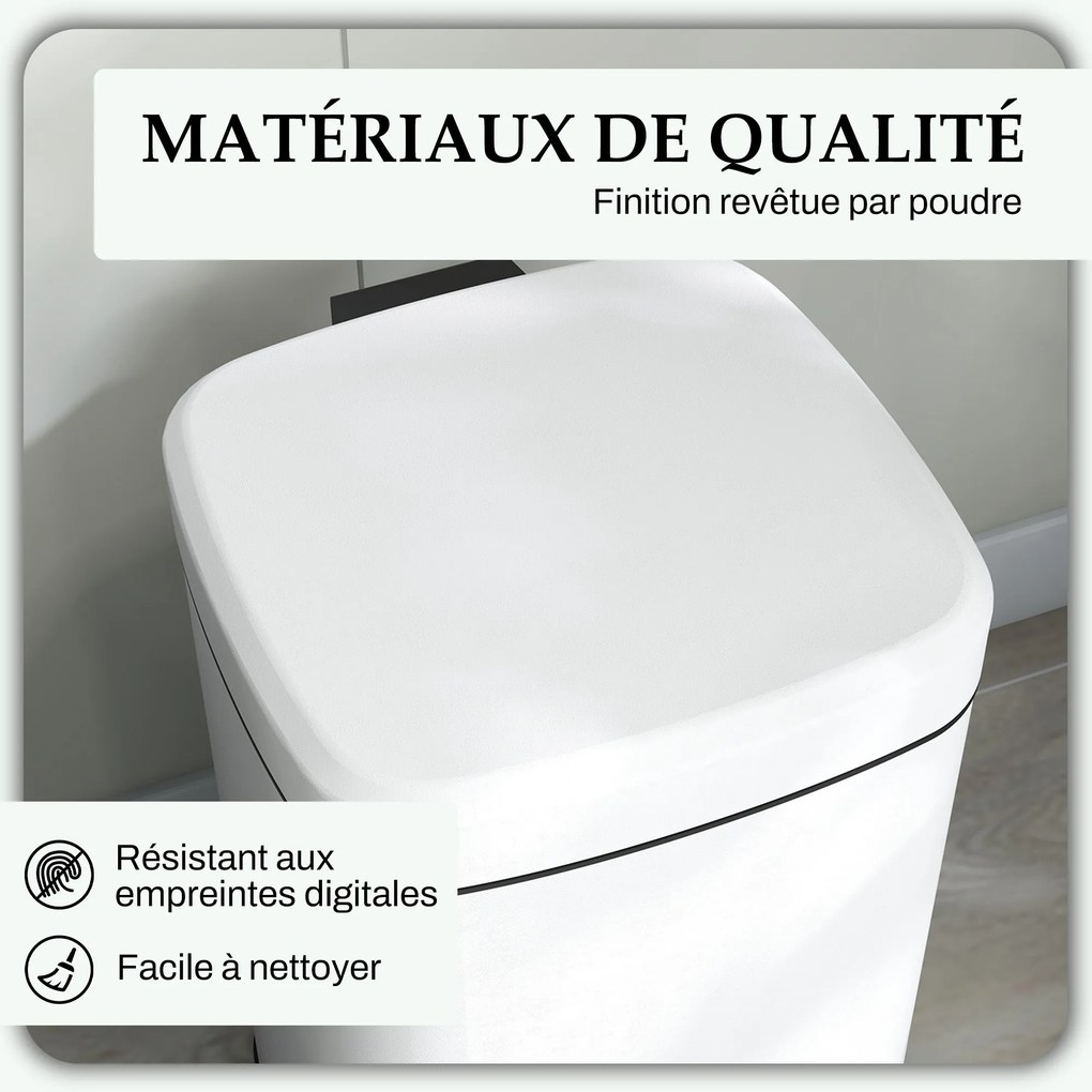 HOMCOM 20L Pěnový Odpadkový Koš z Nerezové Oceli s Tichým Víkem, Kompaktní, Odnímatelný Vnitřní Kbelík, 28L x 35Š x 45V cm, Bílý