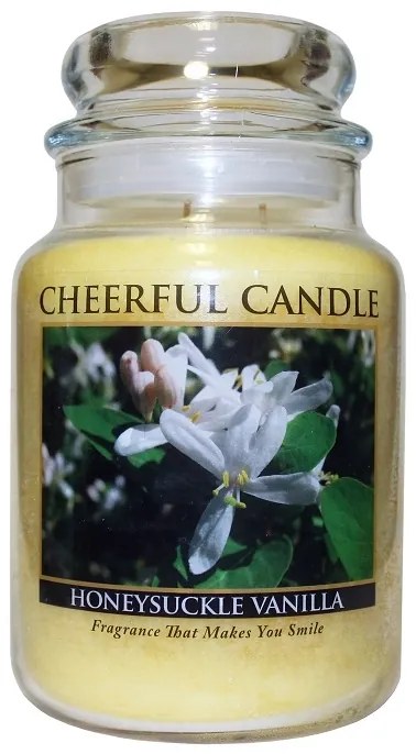 Cheerful Candle Vonná svíčka ve skle Zimolez a Vanilka - Honeysuckle Vanilla, 24oz