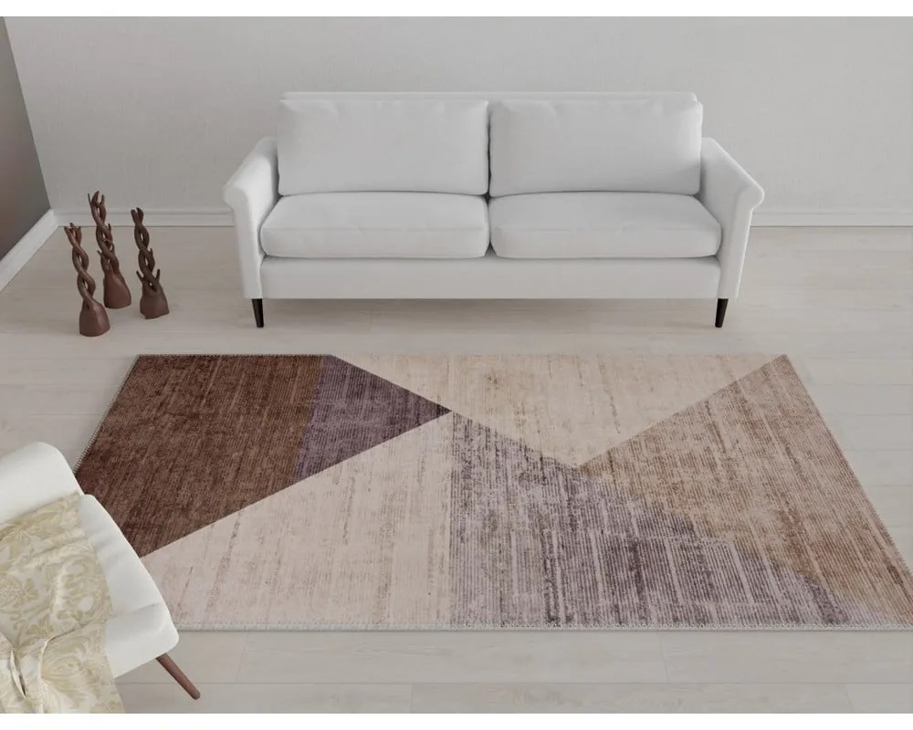 Hnědo-béžový pratelný koberec 80x50 cm - Vitaus
