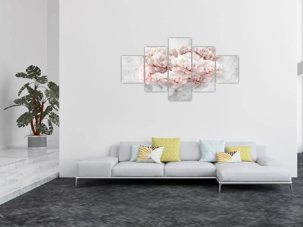 Obraz - Růžové květy na zdi (125x70 cm)