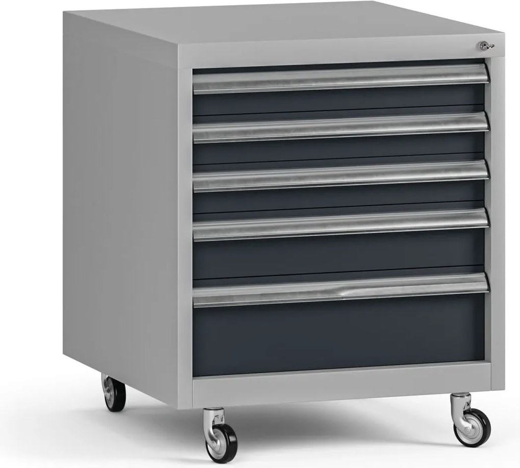 Pojízdný dílenský vozík na nářadí G345 k pracovním stolům do dílny, 5 zásuvek, 565 x 580 x 670 mm, grafit