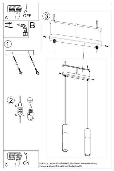 Sollux SL.0633 - Lustr na lanku PABLO 2xGU10/40W/230V černá