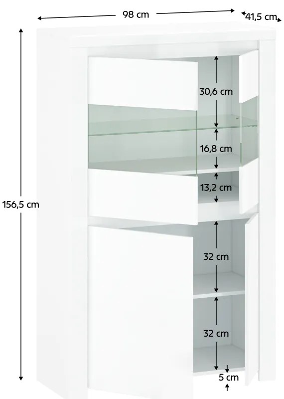 Kondela Vitrína 2D2W, bílý lesk, LINDY