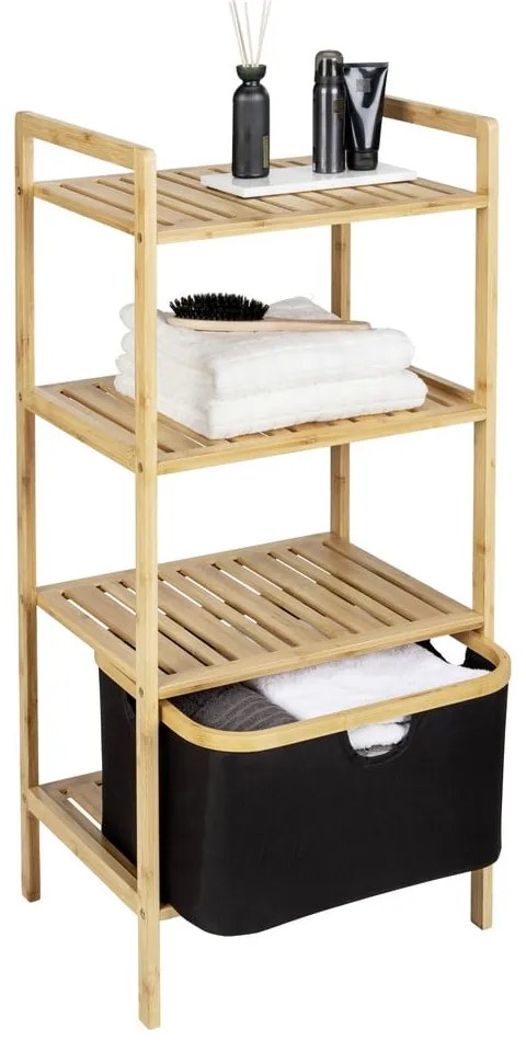 Černý/přírodní bambusový koupelnový regál 44x93,5 cm Ecori – Wenko