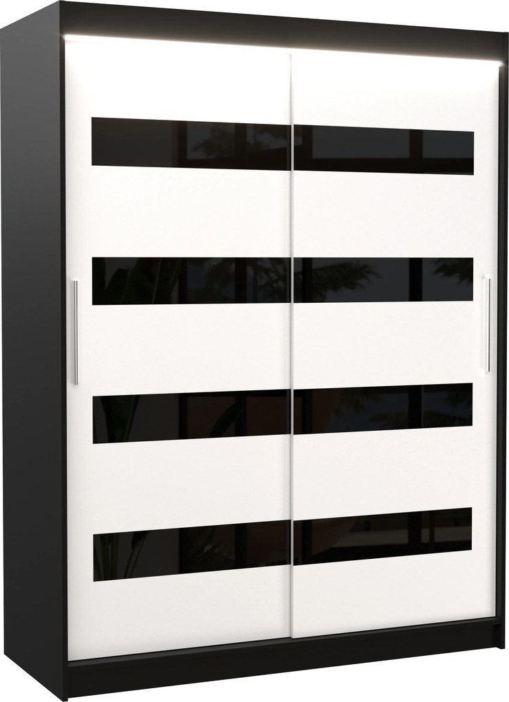 ADRK Furniture Posuvná skříň s lacobelem a LED osvětlením MARTINEZ 150 ADRK-SW-MAR-BWBL-150-L