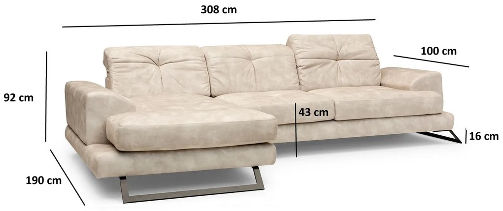 Designová rohová sedačka Heimana 308 cm béžová - levá