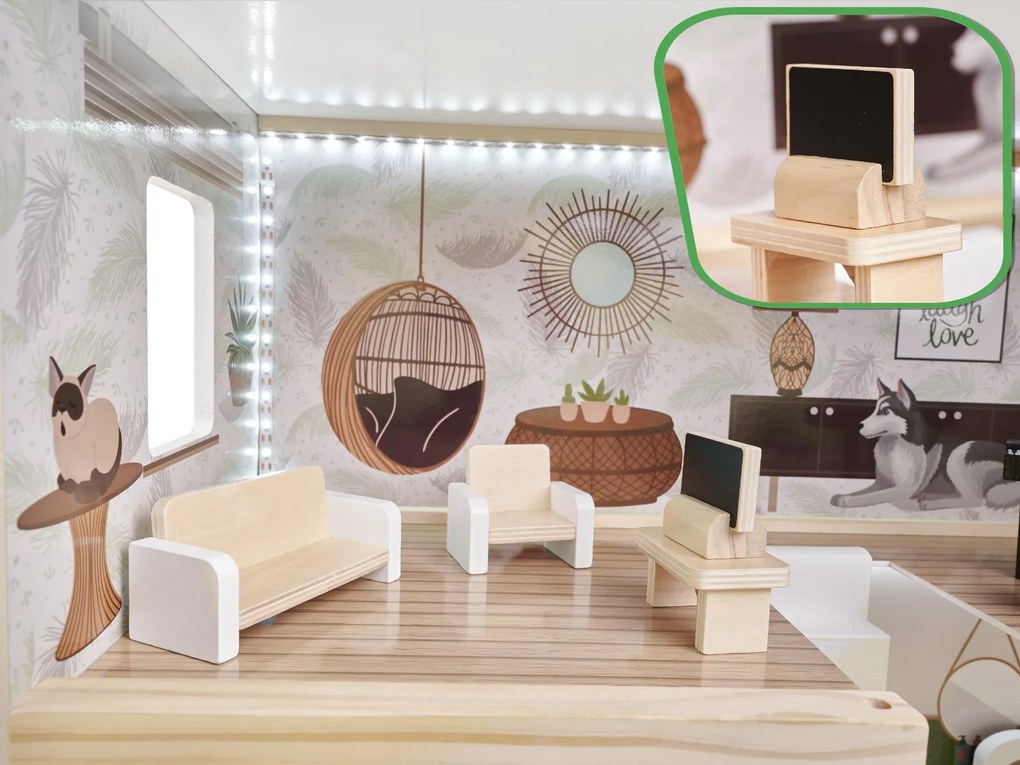Creative Corner Dřevěný domeček pro panenky LULILO FLORO boho LED