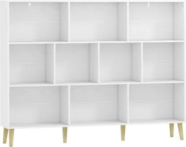 HOMCOM 3-stupňový regál na knihy s 10 přihrádkami a masivními dřevěnými nohami 140x24x107 cm Bílá