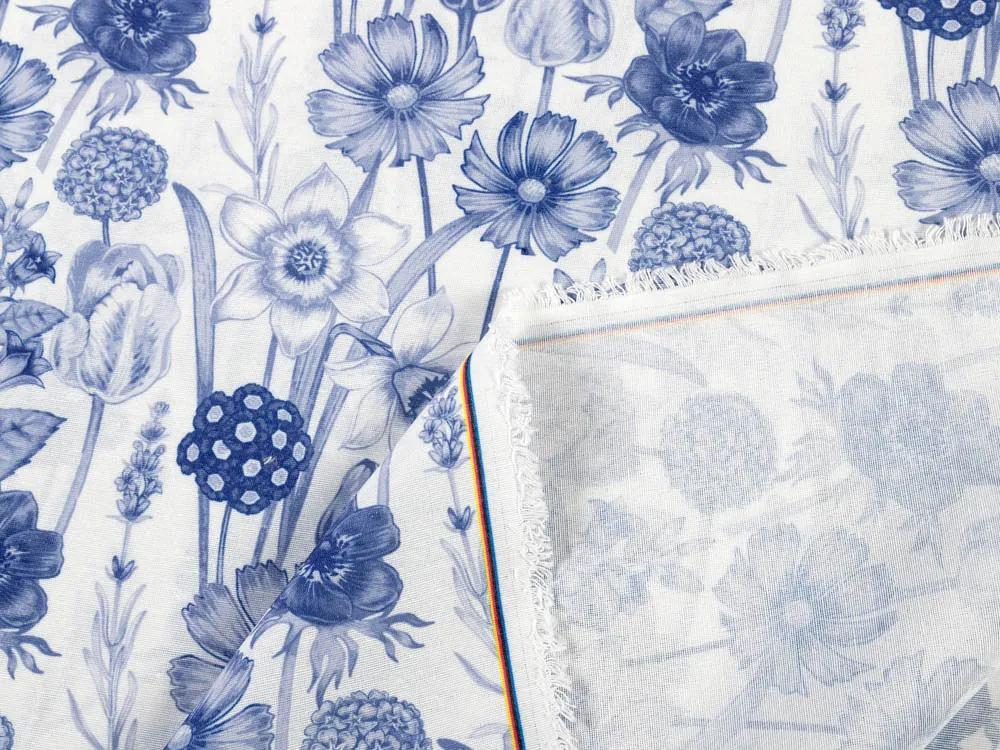 Biante Dekorační závěs PML-090 Modré jarní květiny na bílém 145x150 cm