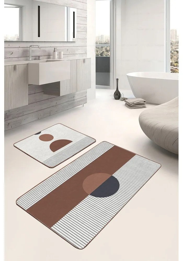 Bílo-hnědé koupelnové předložky v sadě 2 ks 60x100 cm – Mila Home