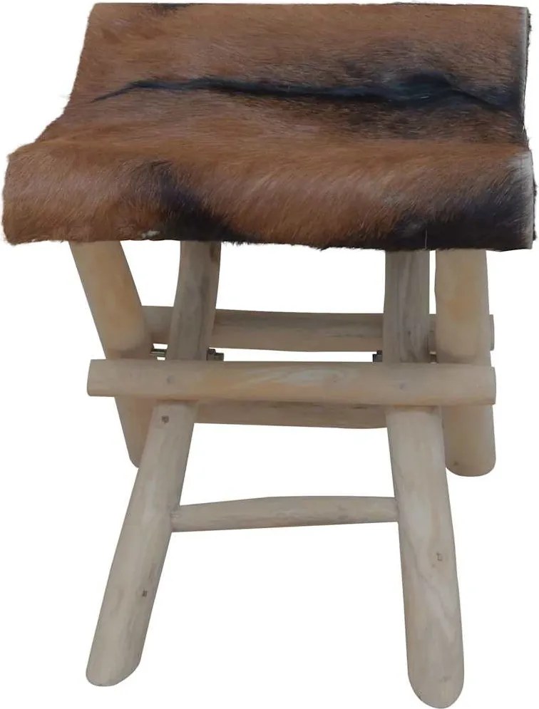 Skládací stolička kozí kůže a masivní teak 288815