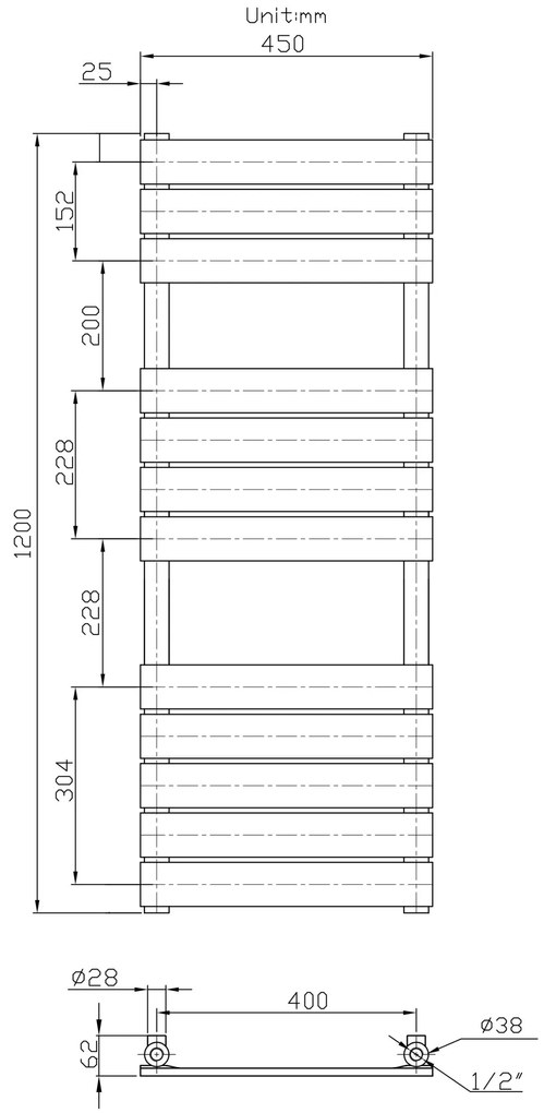 Gamma Erga Classic, topné těleso 1200x450 mm, 611W, černá matná, ERG-LAV-CLAS-120450-BK