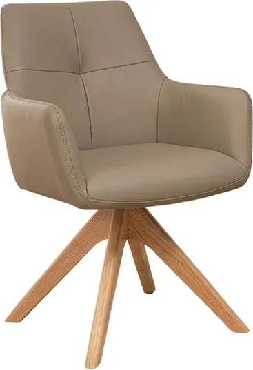 Designová otočná židle Devassy taupe kůže / dub