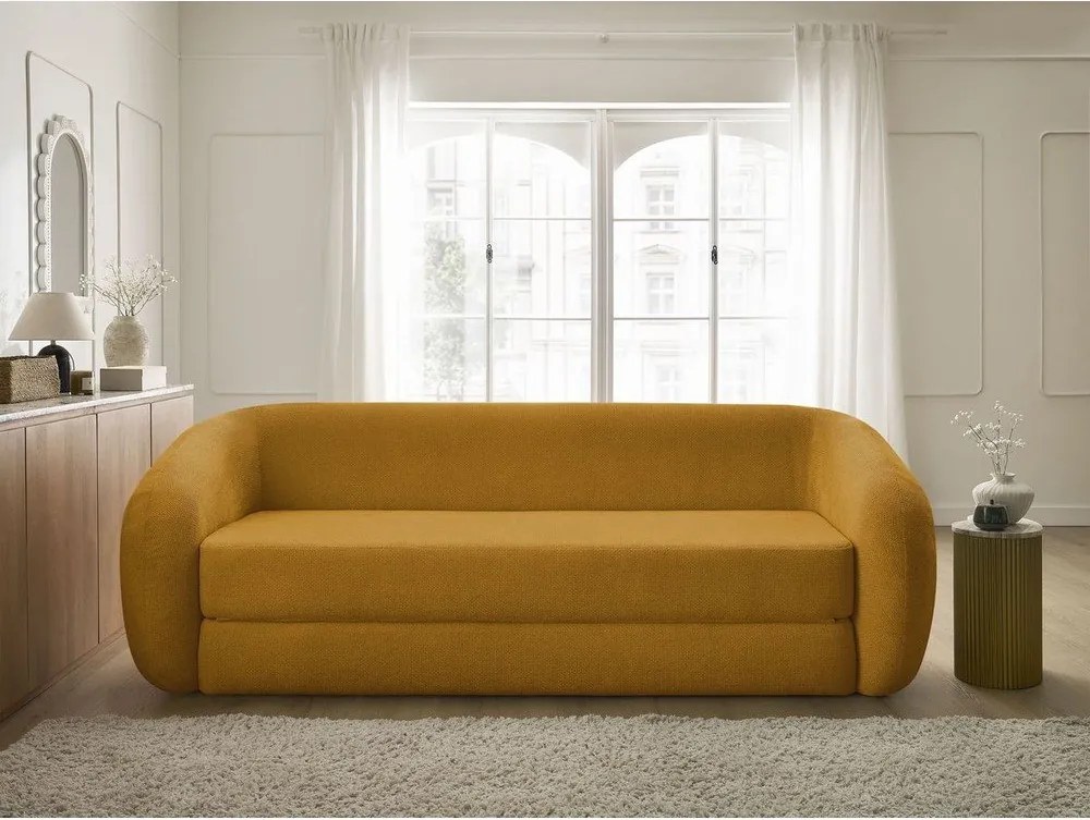 Žinylková rozkládací pohovka v hořčicové barvě 228 cm Neyo – Bobochic Paris