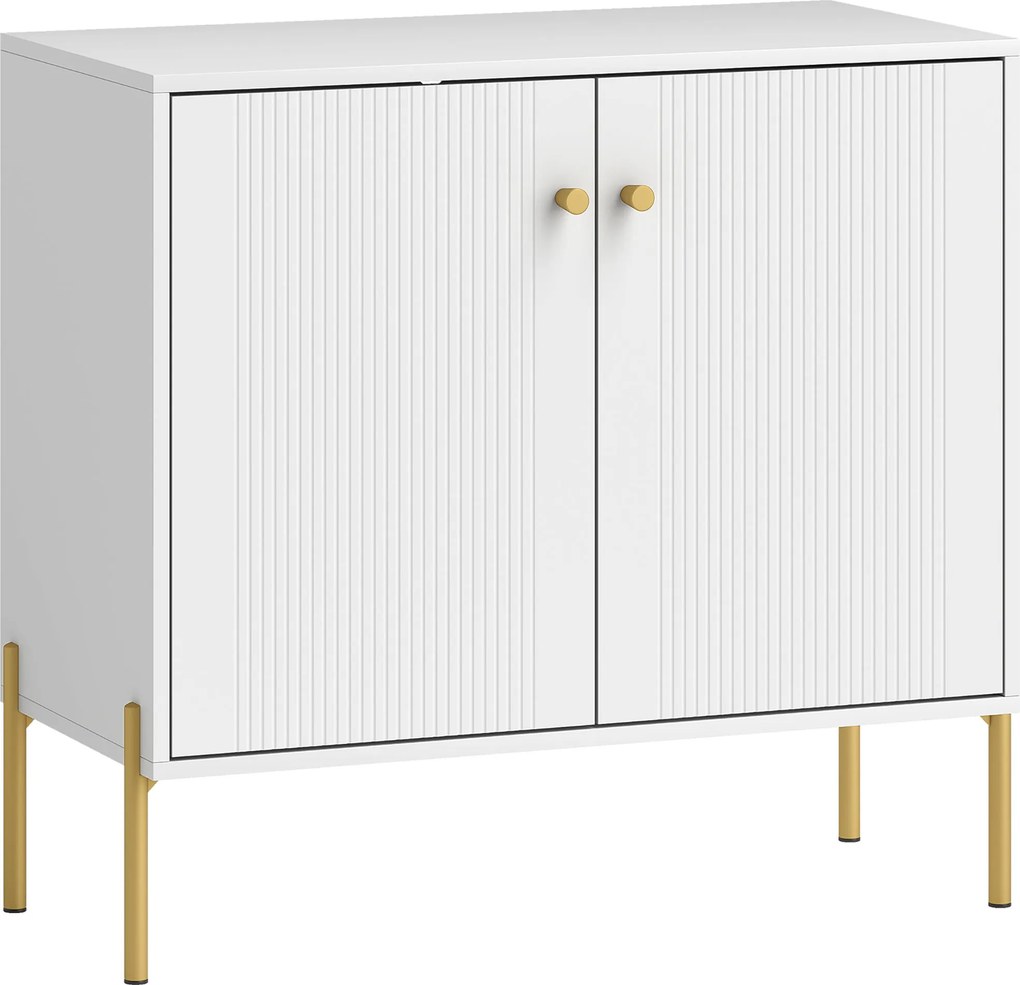 HOMCOM Moderní sideboard 2 dveře – mramorový vzhled, nastavitelný prostor, kovové nohy, bílé, 80 x 39,1 x 76 cm