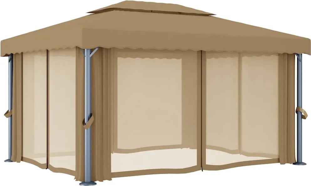 Altán se závěsy 4 x 3 m taupe hliník 3067050